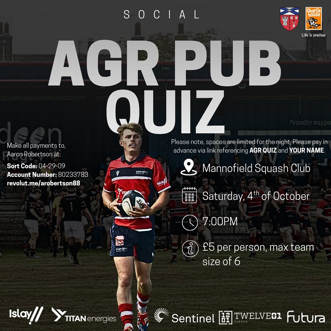 AGR Pub Quiz - 04/10/25 - Aberdeen Grammar Rugby